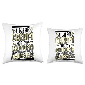 DDD Fighter Survivor Cream Ribbon I Wear Cream for My Grandma Degenerative Disc Disease Ninja Throw Pillow, 16x16, Multicolor