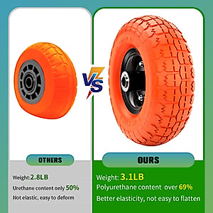 4.10 3.50-4 Tire and Wheel, 10 Inch Flat Free Tires 4 Pack with 5/8” Axle Bore Hole and Double Sealed Bearings, for Dolly Tires/Hand Truck Tires/Dump Cart Tires