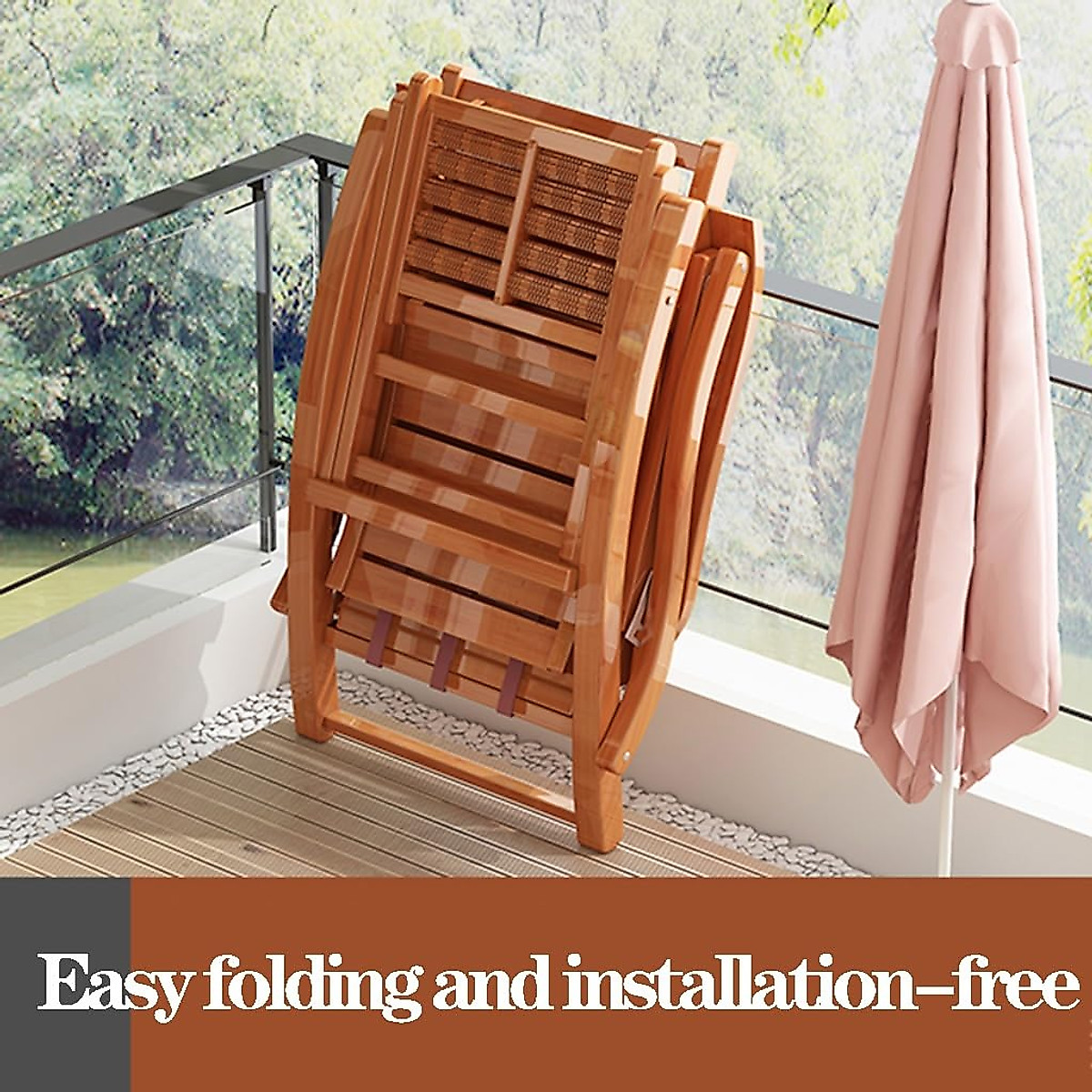 Wooden Rocking Chair Armchair for Heavy Duty Adults,Indoor Bamboo Chair Leisure Relax Chair Rocker with Cushions,Foldable Reclining Lounger Chair with Foot Massage Board (Color : Without pad)