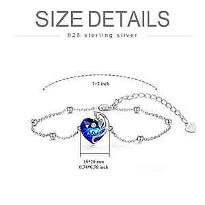 AOBOCO Cat Bracelet for Women Sterling Silver Cute Cat Jewelry with Blue Sapphire Heart Crystal from Austria, Cat Jewelry Gifts for Women Cat Lovers