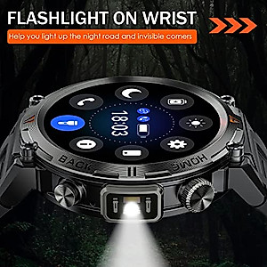 Military Smart Watch for Men with LED Flashlight 1.45” Rugged Waterproof Smart Watch with 100+ Sports Modes Fitness Tracker with Heart Rate Sleep Monitor Tactical Smartwatch for iPhone Samsung