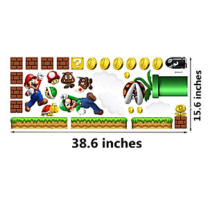 HEROPAR Mario Wall Stickers Cartoon Peel and Stick Game Wall Decals Removable for Boys Girls Kids Room Nursery Wall Mural Decor