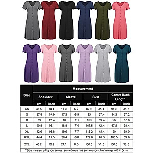 Ekouaer Women's Nightshirt Short Sleeve Button Down Nightgown V-Neck Sleepwear Pajama Dress, Grey, Large