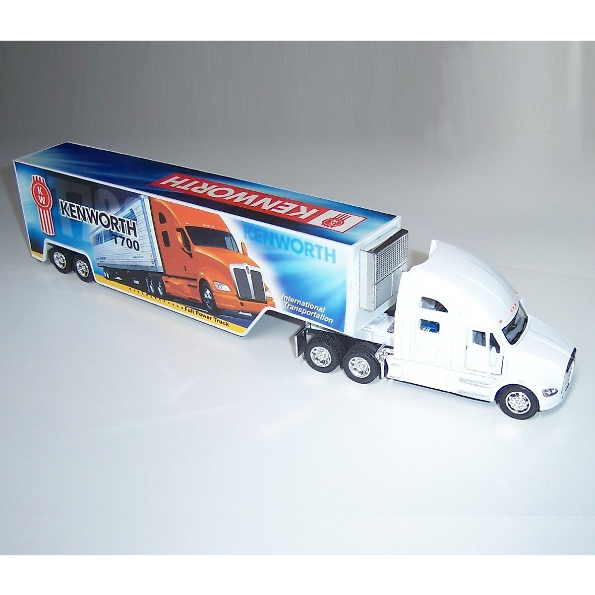 KiNSMART Kenworth T700 Semi Truck Container 13" 1:68 Scale Die Cast Metal Model Toy SetOf4 Blue Red White Black