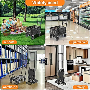 2-in-1 Folding Hand Truck with Folding Basket, 330LBS Capacity Heavy Duty Dolly with Retractable Handle, 4 Wheels and 2 Wheels Convertible Dolly Cart, Utility Luggage Cart with 2 Elastic Ropes