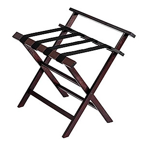 Wholesale Hotel Products Deluxe Wooden Luggage Rack with Backrest- Made of Real Hardwood- Heavy Duty Construction- Perfect for condos, homes, rental properties, hotels, long term rentals