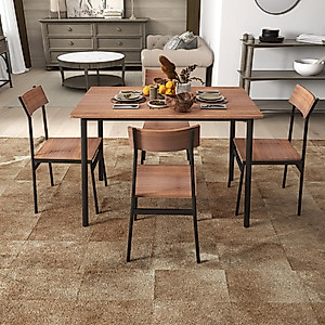 Dporticus 5-Piece Kitchen & Dining Room Sets for 4 Dining Table Set Rustic Industrial Style Wooden Kitchen Table and Chairs with Metal Frame- Brown