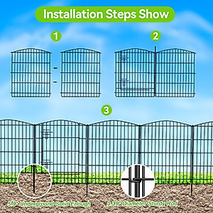 INJOPEXI Decorative Garden Fence 6 Panels 11.8ft (L)×30in (H) Garden Fence No Dig Animal Barrier Fencing with 5 Panels + 1 Gate Rustproof Metal Wire Temporary Dog Fence Border for Patio Outdoor Yard