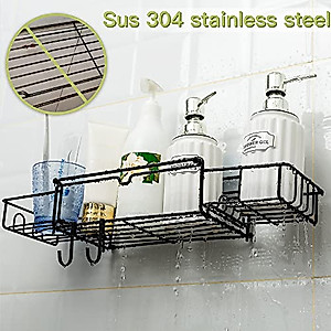 ETECHMART Shower Caddy Organizer, Expandable and Adhesive Bathroom Shower Shelf, SUS304 Rustproof Storage No Drilling Wall Shower Rack,2 Pack/Black
