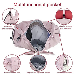 WOLT Gym Bag For Women, Pink Yoga Mat Bag with Shoes Compartment, Wet Pocket and Water Bottle Pocket