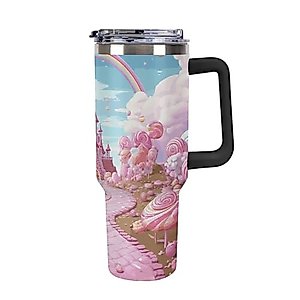 STVNKML 40 Oz Tumbler with Handle Candy Land Stainless Steel Coffee Mug Reusable Travel Mug Leak-proof Insulated Car Cup Large Capacity Tumbler for Travel, Outdoor, Home Use (Black)