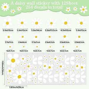 12 Sheets Daisy Wall Decals Boho Flower Wall Stickers Cute Kids Girls Room Decor Peel and Stick Floral Decals Toddler Playroom Living Room Bedroom Classroom Retro Hippie Decor Classic Style