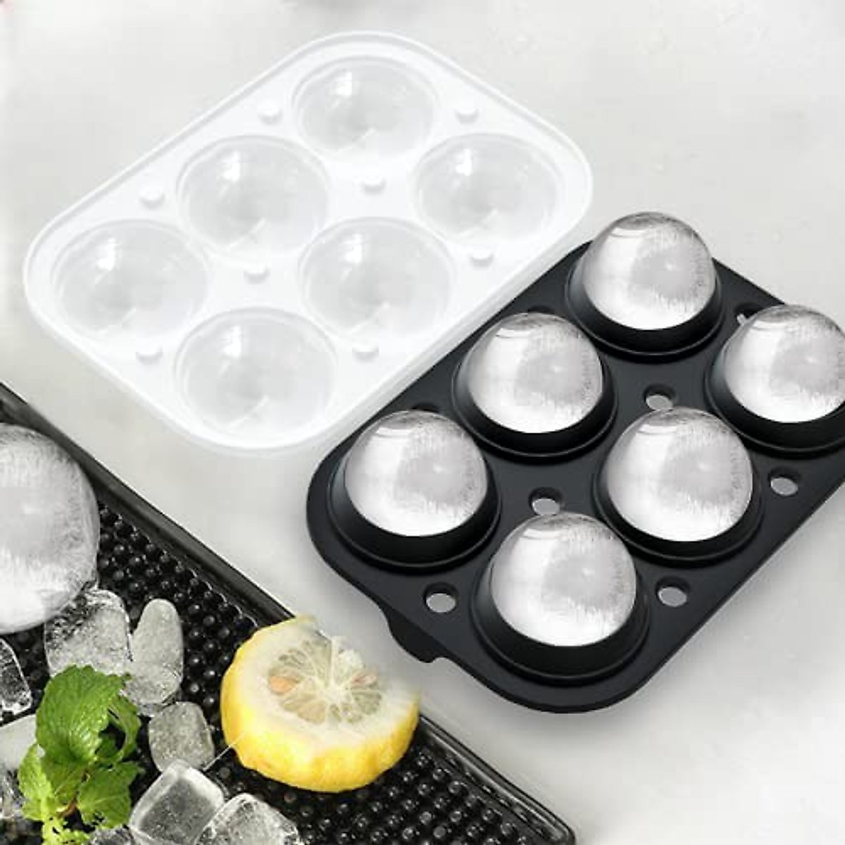 ROTTAY Ice Cube Trays (Set of 2), Sphere Ice Ball Maker with Lid & Large Square Ice Cube Maker for Whiskey, Cocktails and Homemade, Keep Drinks Chilled