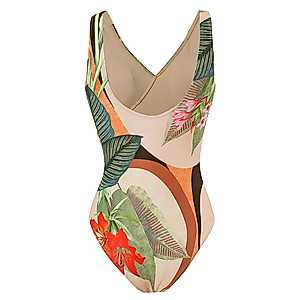 Women's One Piece Swimsuit with Cover up Beach Skirt Retro Floral Printed Swimsuit Bathing Suit Ruffle V-neck Monokini Swimwear Sarong Coverups Two Piece Bikini Set Beachwear Light Apricot Floral L