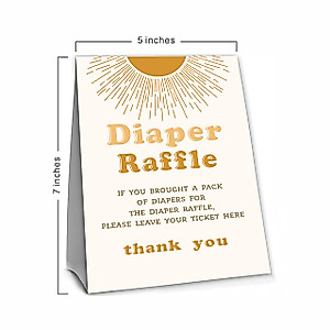 YKYENR Retro Sun Diaper Raffle Baby Shower Party, Diaper Raffle Game Kit，1 Diaper Raffle Standing Sign & 50 Tickets, Boho Sun Baby Shower Decorations，Party Favor And Supplies-NBLK-A01