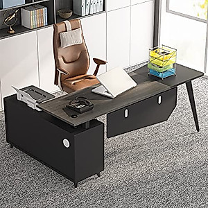 Tribesigns L-Shaped Computer Desk with File Cabinet, 78.74 Inch Large Executive Office Desk with Shelves, Industrial Business Furniture Desk Workstation for Home Office (Grey)