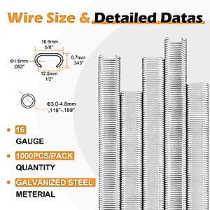 KIMSING SC760 16 Gauge 5/8'' Crown Galvanized C Ring Staples C-Rings Hog Rings, Wire Fencing Staples, Fasteners for C Ring Stapler, Hog Ring Tool, C Ring Plier, 1000 PCS/Pack