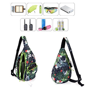 HAWEE Rope Sling Bag for Women Men Casual Cross Body Daypack Backpack Adjustable Strap with Side Pocket Anti-theft for Travel/Sport, Green Leaf