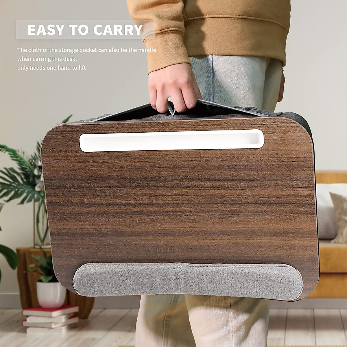 Ghost FIRE Lap Laptop Desk - Portable Wooden Laptop Desk with Pillow Wrist Rest、Storage Bags and Slots for Tablet and Phone,Fits Up to 13-15 Inch Laptop,Lightweight and Convenient for Home Office