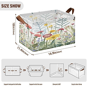 ATTX Wildflowers Butterfly Storage Baskets,Large Decorative Collapsible Rectangular Waterproof Fabric Storage Bin for Home Office(16.9x11.4x10inch,1 Pack) #677