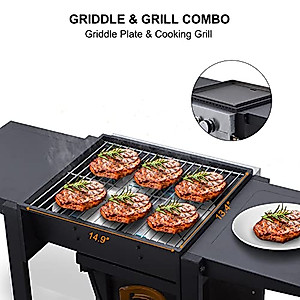 Camplux Flat Top Gas Grill, 22,000 BTU Barbecue Grill, Propane Griddle Grill Combo, 2 Burner Griddle with Lid, BBQ Grill for Outdoor Cooking, Camping, Backyard Parties, RV Travel