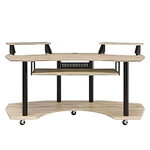 Wealthman Music Recording Studio Desk with Piano Keyboard Tray, Recording Studio Workstation Table with Stands, Bottom Shelf and Wheels, Wooden Home Office Computer Desks for Study Gaming Bedroom
