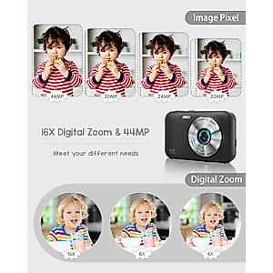 Digital Camera, FHD 1080P Kids Camera with 32GB SD Card 44MP Point and Shoot Camera with 16X Digital Zoom, Compact Portable Small Digital Camera for Teens Students Kids Girls Boys Beginner-Black