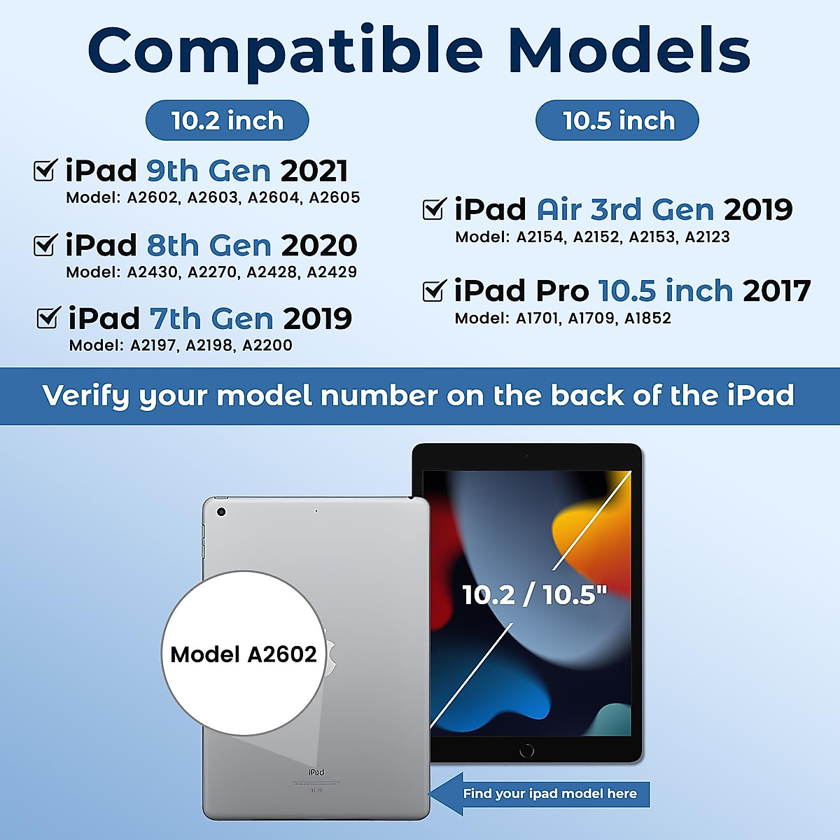 BLUTLOTUS for iPad 9th Generation Case with Keyboard 10.2 Inch - Backlit Wireless Detachable Folio Keyboard Cover with Pencil Holder for iPad 8th Gen/7th Gen/iPad Pro 10.5"/iPad Air 3rd Gen (Black)