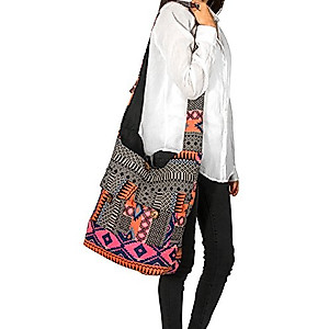 Tribe Azure Fair Trade Crossbody Handwoven Thick Cotton Shoulder Bag Shopping Market Purse Pink Casual Boho Roomy Spacious