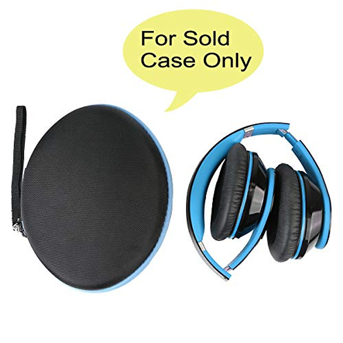 co2CREA Hard Travel Case Replacement for Matte Finish Premium Rechargeable Wireless Bluetooth Over Ear Headphones Foldable Headset (Black Case + Blue Zipper)