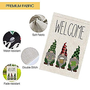 FUNNISM 2 PCS St Patrick Day Gnome Decoration Vertical Garden Flags,Double Sided Welcome Holiday Gnome Horseshoe Beer Shamrock Garden Burlap Banner,Garden,Porch,Patio,Yard Outdoor Decoration(12.5x18")