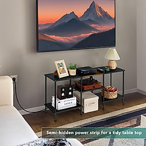 melos TV Stand with Power Outlets to 55 Inches, TV Console Table with Open Storage Shelves, Modern Industrial Media Entertainment Center for Living Room Bedroom, Black