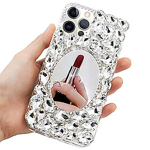 MOIKY Case for Galaxy A32 5G Clear Sparkle Bling 3D Crystal Rhinestone Diamond Makeup Mirror for Women Girls Soft TPU Bumper Shockproof Protective Phone Cover for Samsung Galaxy A32 5G(Transparent)