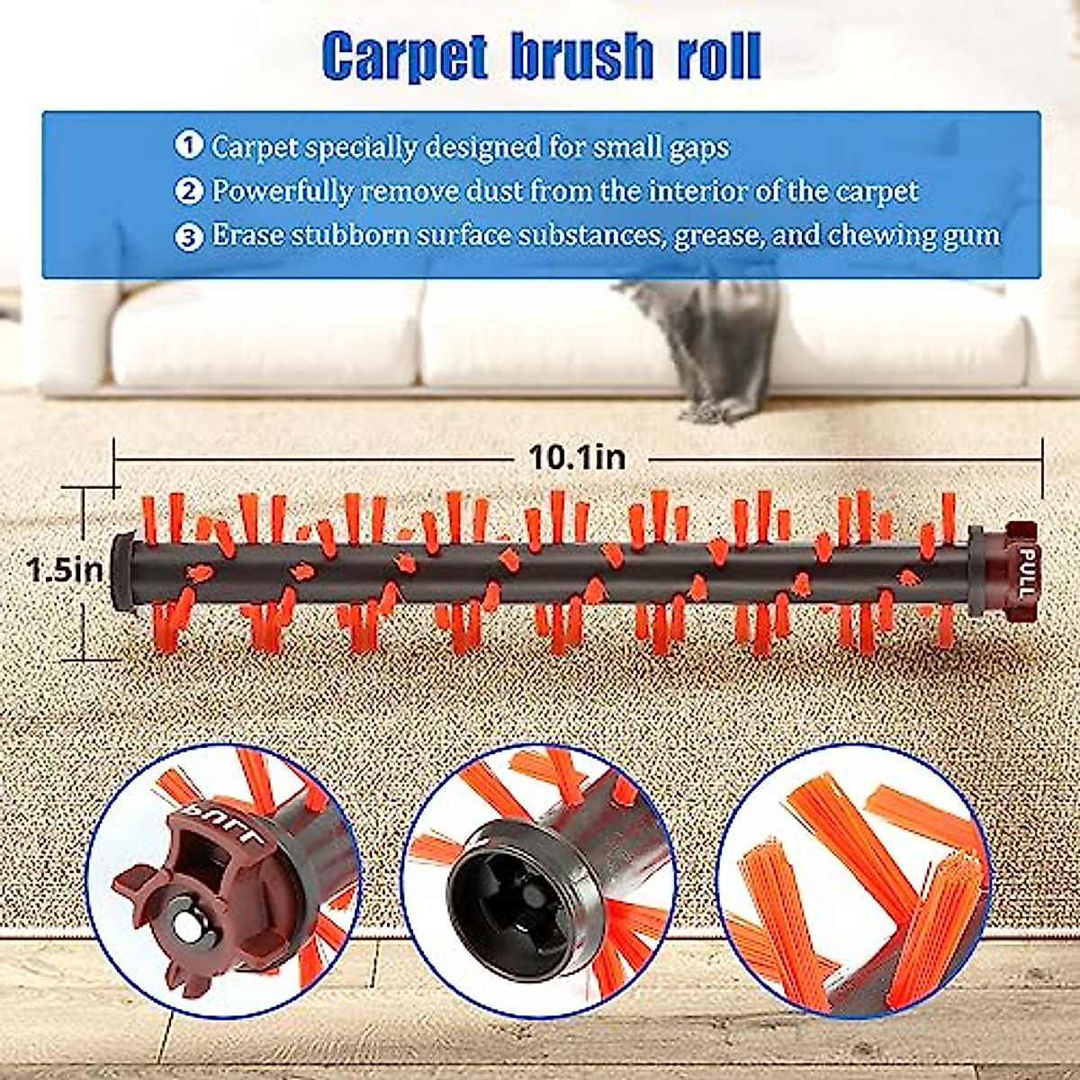 Filter Brush Replacement Compatible with Bissell CrossWave, 4 Brush Roll 1868 + 3 Vacuum Filter 1866, Compare to Part 1608683, 160-8683, 1608684