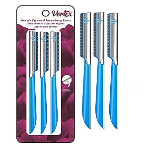 Womens Facial Razor Hair Removal - Dermaplaning Tool Peach Fuzz Remover Shaver Trimmer Women Remove Fine Hair Blue Eyebrow Razors Dermaplane Face Shavers Exfoliating Sensitive Skin Travel Essential