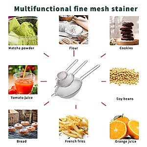 3PCS Fine Mesh Strainers Set, Little Cook Stainless Steel Colanders and Sifters with Sturdy Handle, Perfect for Sift, Strain, Drain and Rinse Vegetables, Pastas and Tea（Large + Medium + Small，3PCS)