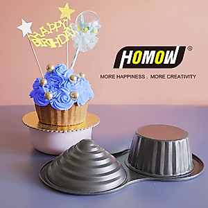 HOMOW 3D Giant Cupcake Pan, Non-Stick Carbon Steel Jumbo Cupcake Pans, Large Cupcake Mold NS8-001 (15.35" x 8.07" x 3.23")