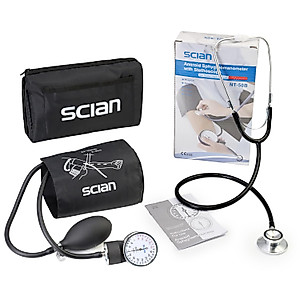 Scian Aneroid Sphygmomanometer and Dual Head Stethoscope Set with Blood Pressure Cuff 8.7”-16.5” in Carrying Bag for Doctos Nurses Senior Home Use (Black)