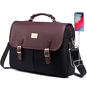 LOVEVOOK Laptop Bag for Women, 15.6 inch Large Capacity Computer Briefcase Case, Crossbody Messenger Shoulder Bag, Office Business Work Tote Bags Purse for Travel Gifts, Deep Plum-black