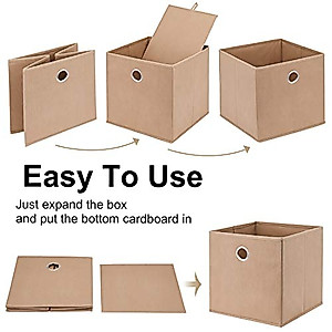 i BKGOO Foldable Storage Cube Drawer Bins Collapsible Fabric Storage Boxes with Round Metal Grommets for Organizing Shelf Nursery Home Closet 4Pack&6Pack 11x11x11 inch (6 Pack Beige, 11x11x11 inch)
