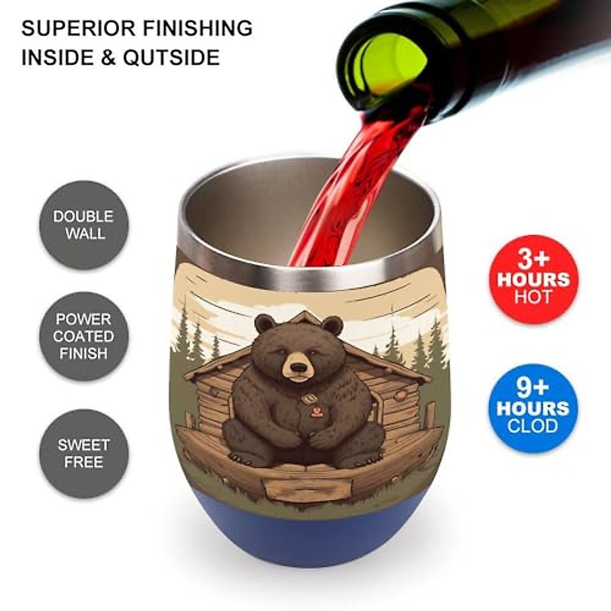 WYUSPGK 304 Stainless Steel Insulated Cup, Rustic Lodge Bear Print Smooth Rim, Durable & Reusable - Perfect for Office, Home, And Travel