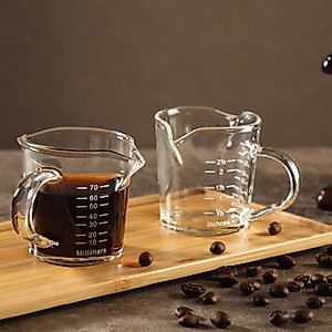 2 Pack 3oz Heat Resistant Glass Espresso Measuring Glass Espresso Shot Glass Triple Pitcher Barista Double Spouts With Pouring Handle Barista Measuring Cup Double Shot Glass (Glass Handle)