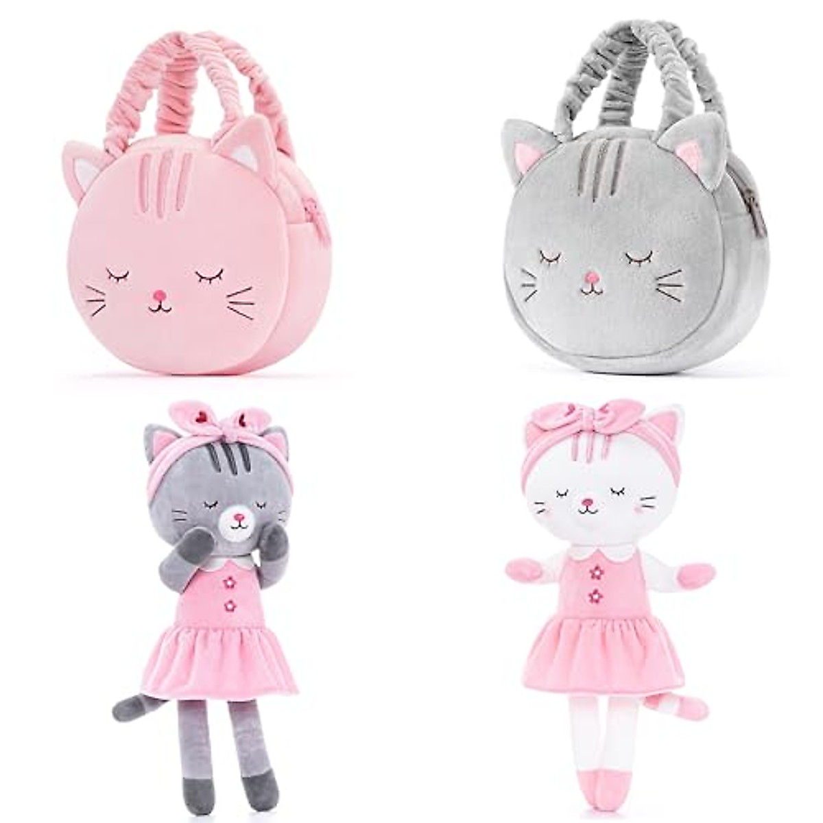 Lazada Stuffed Cat Dolls Animal Kitty Plush Toy Baby Girl Gifts White with Hair Band 16"