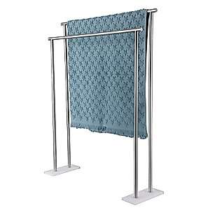 JQK Bath Towel Bar Free Standing Brushed, 30 Inch Stand Double Towel Rack Holder Shelf for Bathroom Floor, Brushed Steel, BTH120L30-WN