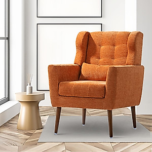 cinkehome Accent Arm Chairs for Living Room, Chenille Upholstered Mordern Armchair, Comfy Soft Padded Lounge Chair in Small Spaces, Bedroom, w/Pillow, Solid Wood Leg, Orange