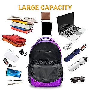 NEWGRY Personalized Name Dance Girls Backpack for School, 16 Inches Custom Purple Backpacks for Teens, Trendy Lightweight Bookbag for Middle School