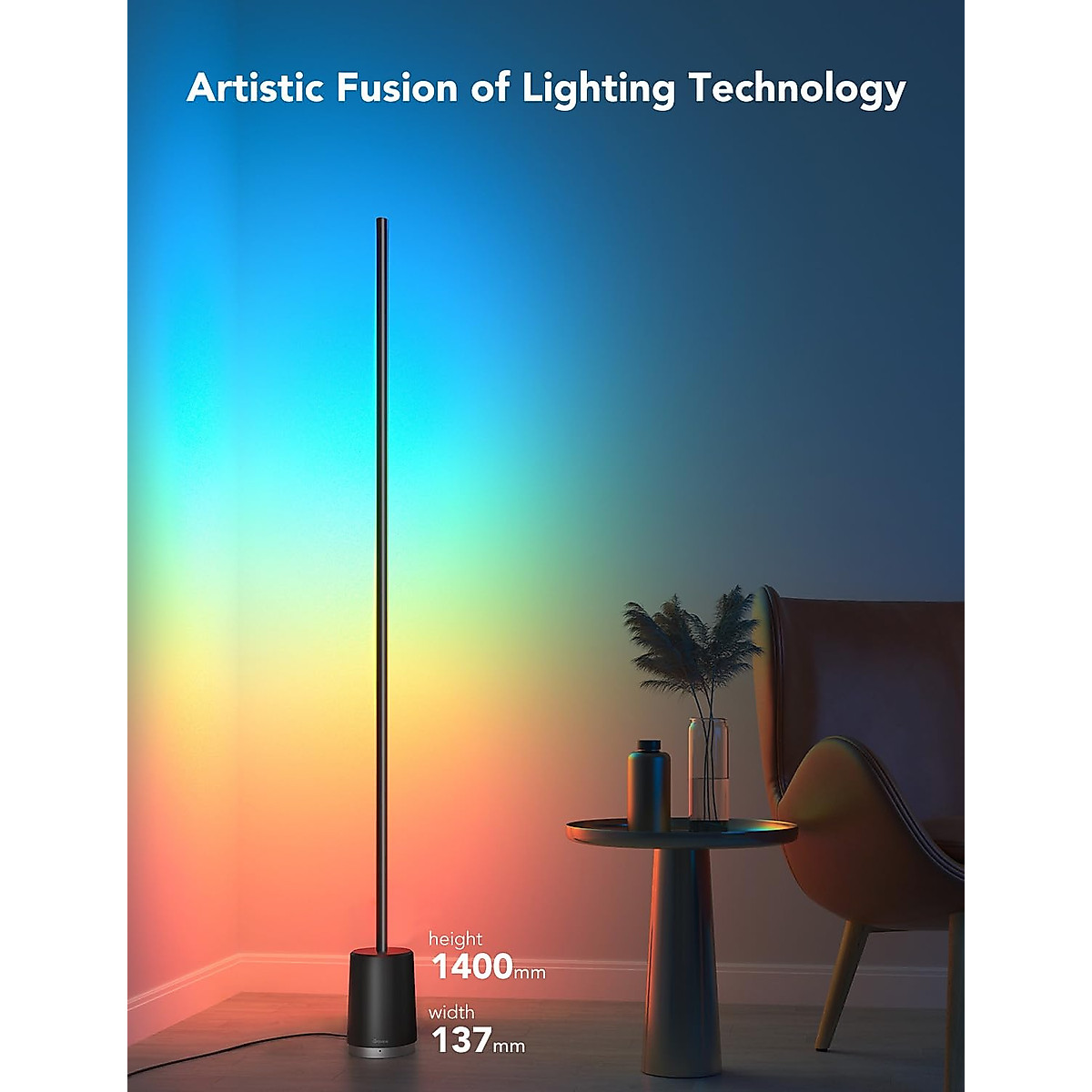 Govee RGBIC Floor Lamp, Modern LED Lyra Corner Lamp with 64+ Scene & Music Modes, 1500 Lumens, DIY Mode, Smart Remote Control Standing Floor Lamp for Bedroom, Living Room, Gaming Room, Black