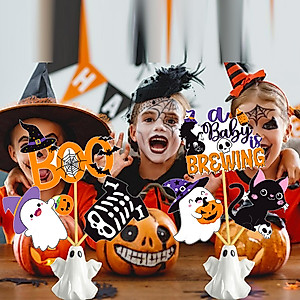 A Baby is Brewing Halloween Centerpiece Sticks 17Pcs Halloween Baby Shower Decorations Baby Brewing Little Boo Party Table Topper Decorations for Halloween Pregnancy Gender Reveal Party Supplies