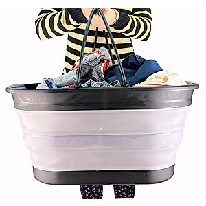 SAMMART 38L (10 Gallons) Collapsible Plastic Laundry Basket - Foldable Storage Container/Organizer - Portable Washing Tub - Space Saving Laundry Hamper (Black/Alloy Grey)