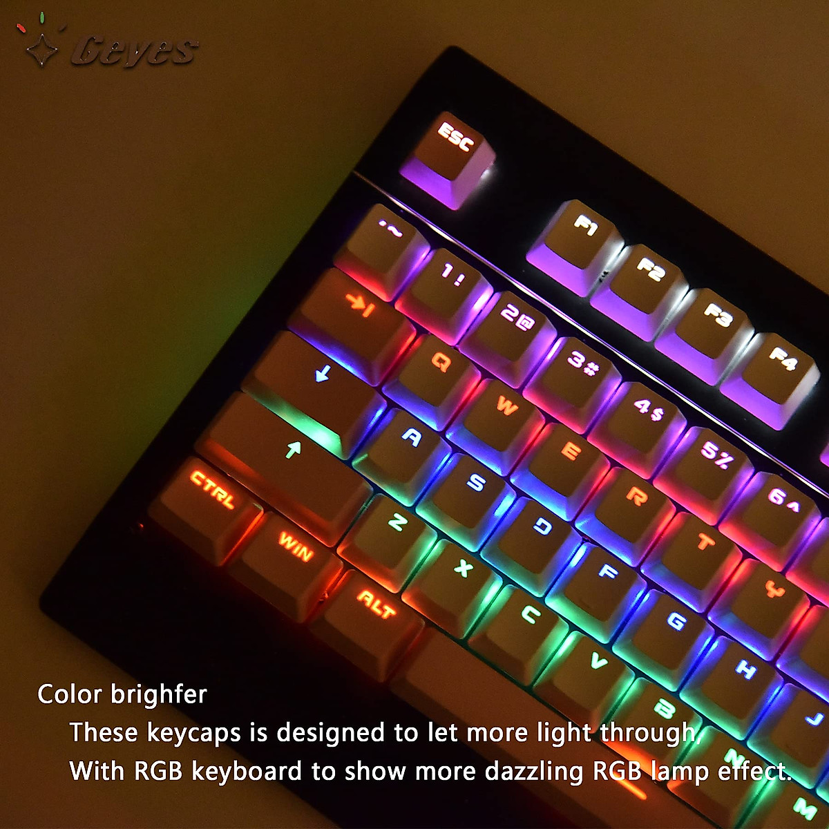 Mechanical Keycaps, Geyes Doubleshot PBT Backlit Keycaps with Cherry MX Switches and Clones OEM Profile 104 Keys PBT Keycaps for 104/87/61 Mechanical Keyboard PC Gaming Keyboard,White Blue Keycaps